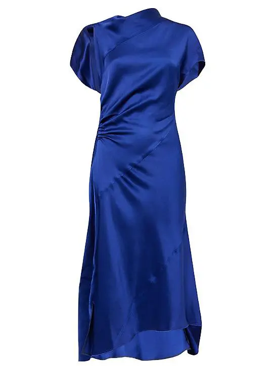 Victoria Beckham Asymmetric Twist Satin Midi Dress - Bright Indigo