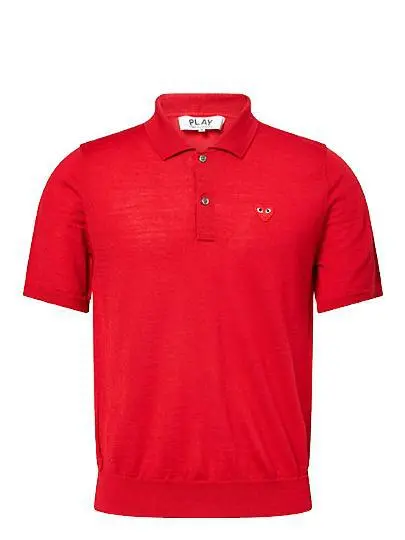 Play Comme Des Garcon Embroidered-logo Wool-knit Polo Shirt - Red