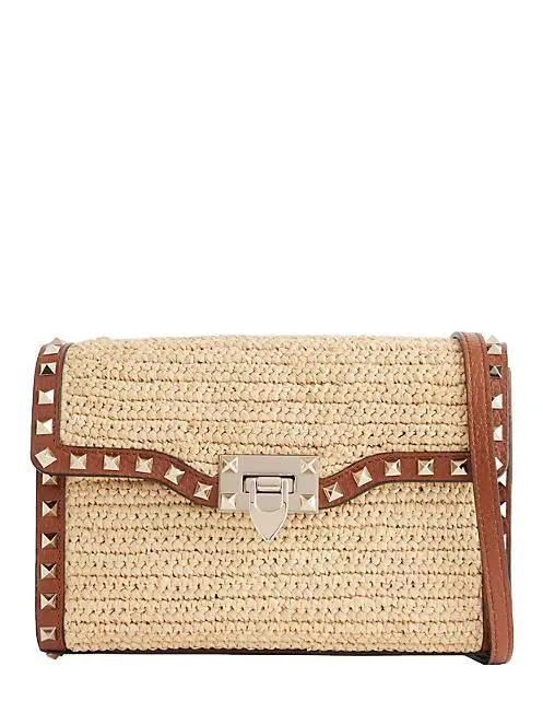 Valentino Garavani Rockstud Raffia Cross-body Bag - Naturale/selleria