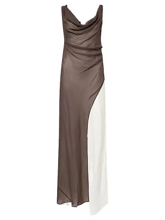 Bec & Bridge Augustin Asymmetric Woven Maxi Dress - Dark Chocolate/snow