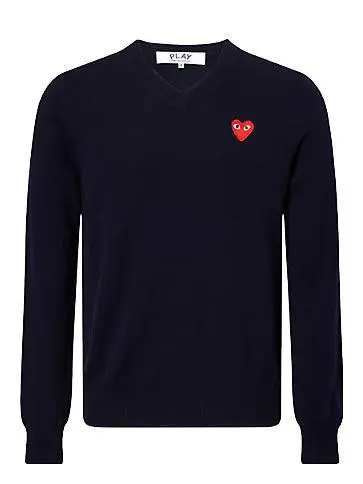 Play Comme Des Garcon Embroidered-logo Wool Jumper - Navy