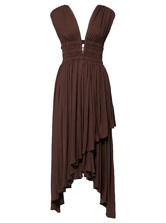 Alaïa Plunge V-neck Sleeveless Midi Dress - Chocolat