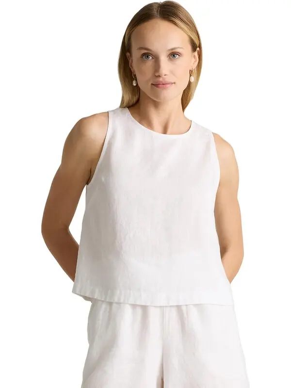 Quince Linen Cropped Tank Top - White