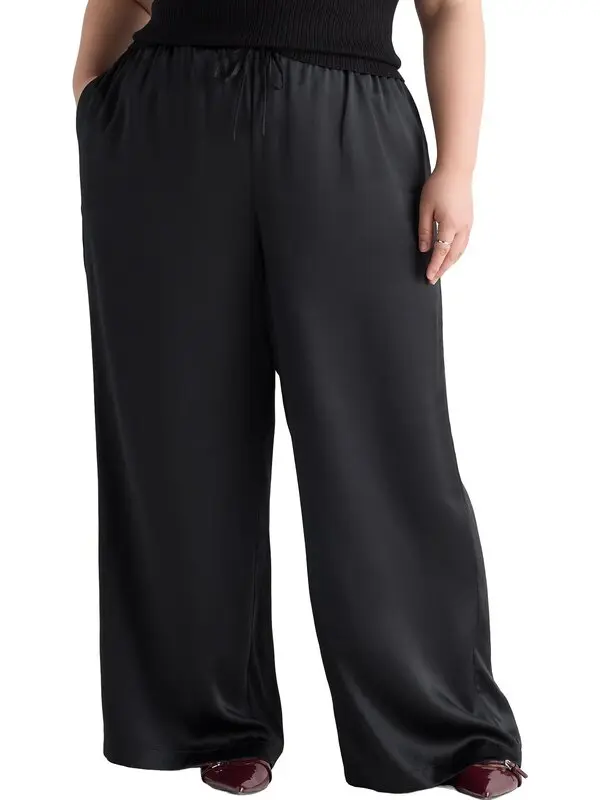 Quince Mulberry Silk Drawstring Wide Leg Pants - Black