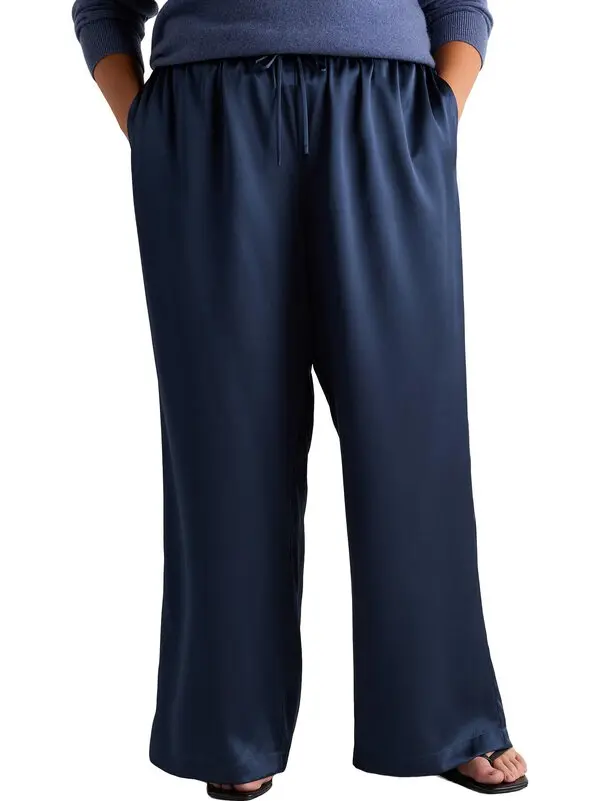 Quince Wide Leg Mulberry Silk Drawstring Pants - Navy