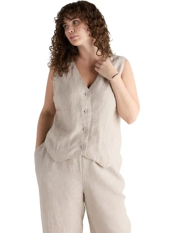 Quince 100% European Linen Vest - Flax