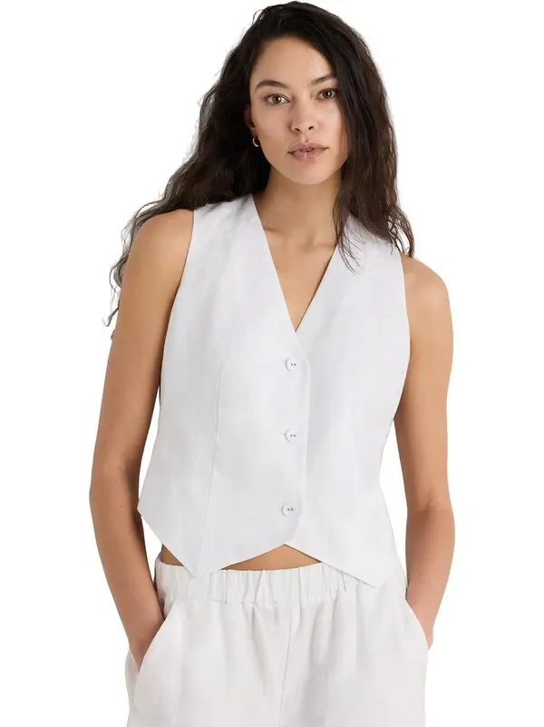 Quince 100% European Linen Vest - White