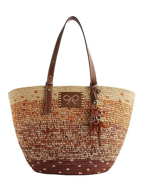 ANYA HINDMARCH Dégradé Large Round Raffia Basket Bag - Mango