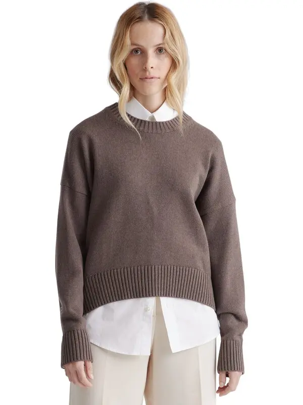 Quince Organic Cotton Boyfriend Crew Sweater - Heather Brown