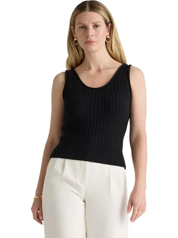 Quince Waffle Cropped Sweater Tank Top - Black