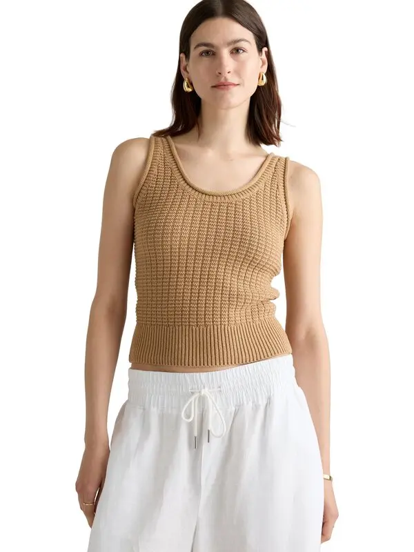 Quince Waffle Cropped Sweater Tank Top - Camel