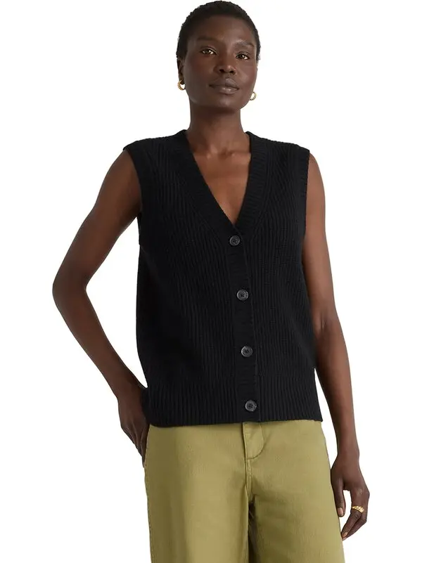 Quince Mongolian Cashmere Fisherman Sweater Vest - Black
