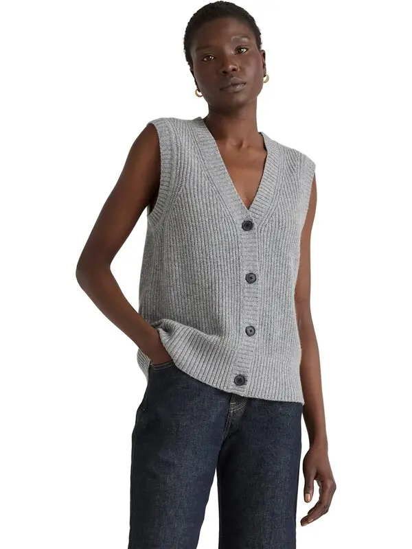 Quince Mongolian Cashmere Fisherman Sweater Vest - Heather Grey