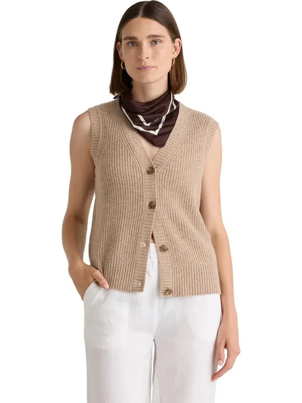 Quince Mongolian Cashmere Fisherman Sweater Vest - Oatmeal