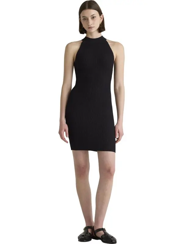 Quince High Neck Ribbed Knit Mini Dress - Black