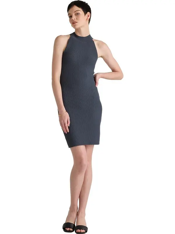 Quince High Neck Ribbed Knit Mini Dress - Grey