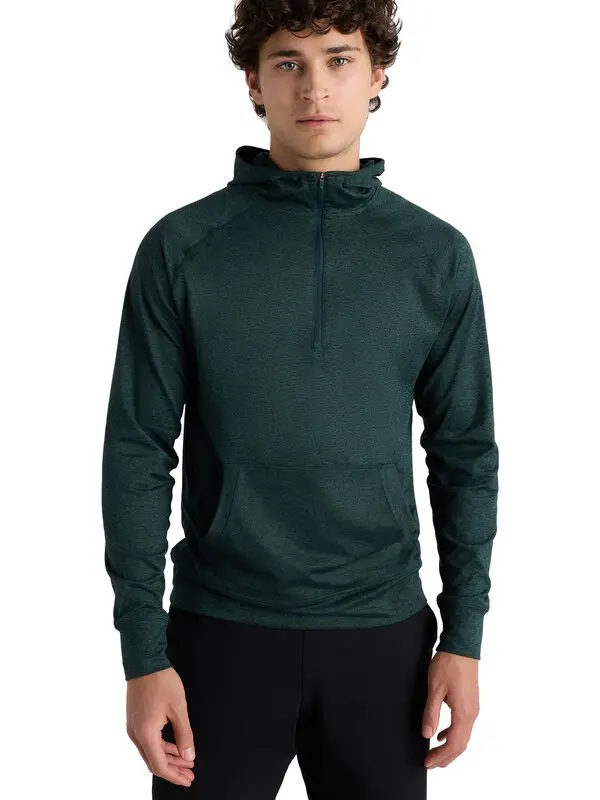 Quince Flowknit Performance Half-zip Hoodie - Heather Green