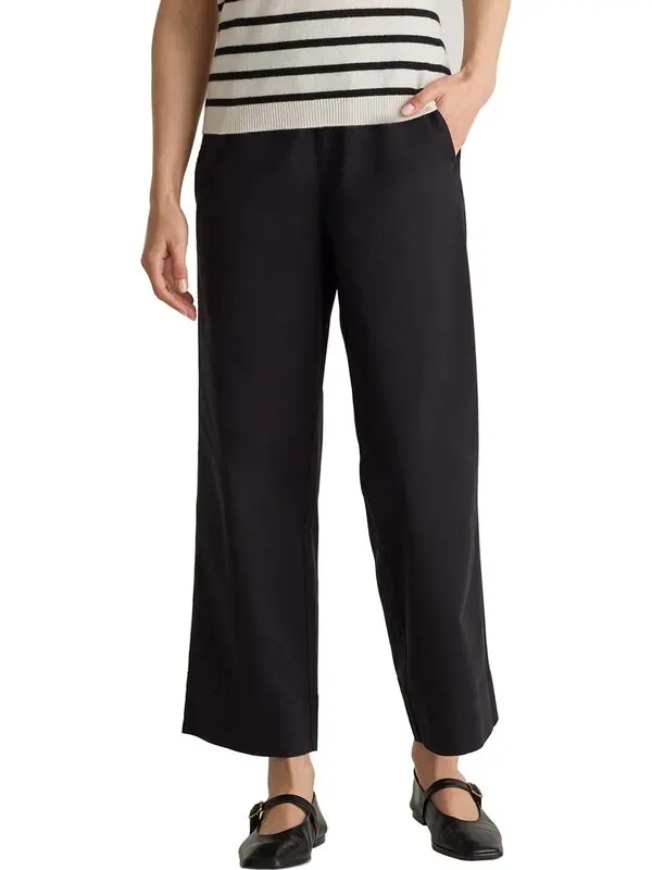 Quince Organic Stretch Cotton Wide Leg Chino Pants - Black