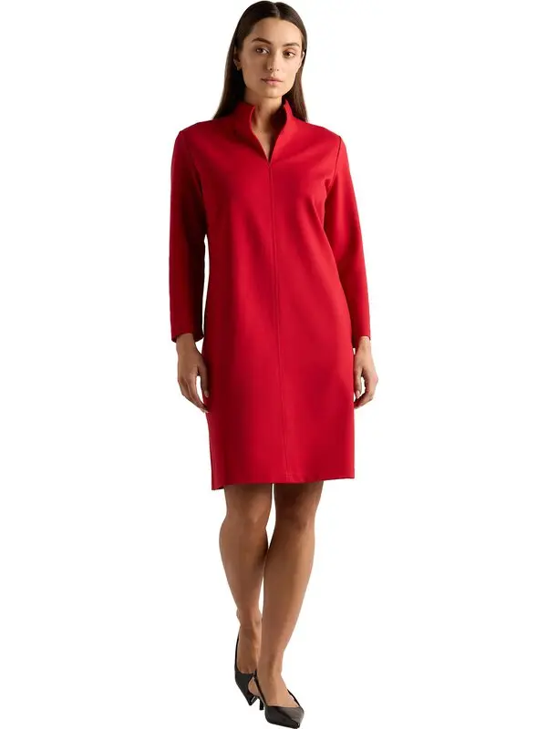 Quince Ultra-stretch Ponte Split Neck Mini Dress - Ruby Red