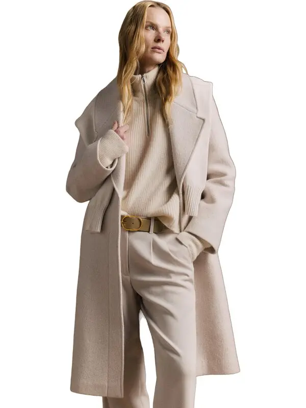 Quince 100% Merino Wool Shawl Collar Long Coat - Heather Bone