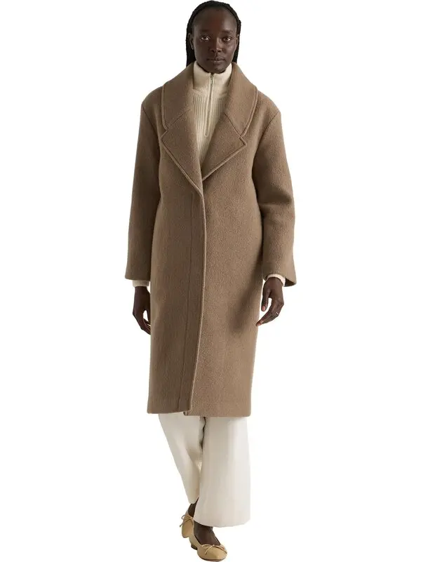Quince 100% Merino Wool Shawl Collar Long Coat - Heather Elm