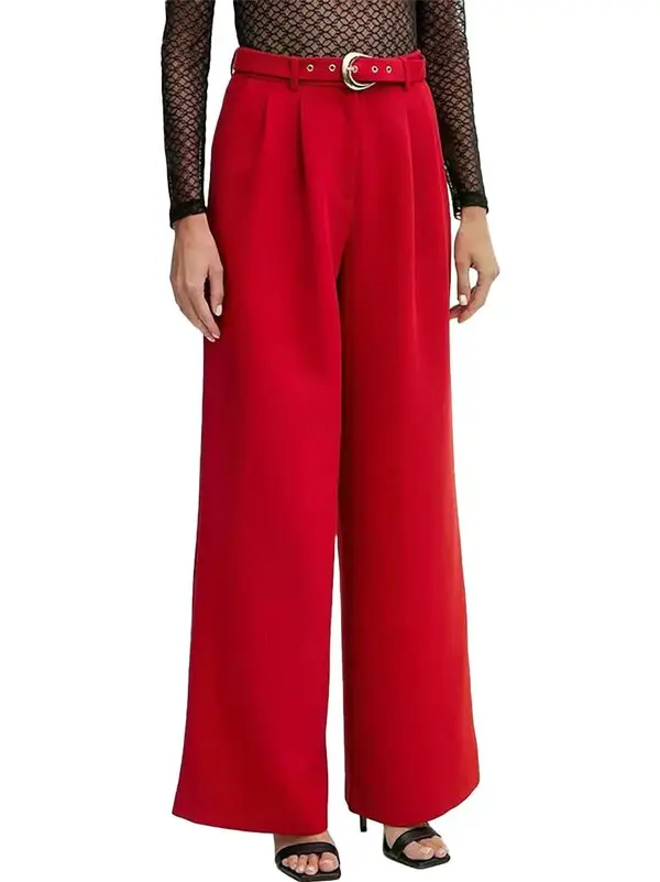 MORGAN Belted Pleated Wide Leg Trousers - Red