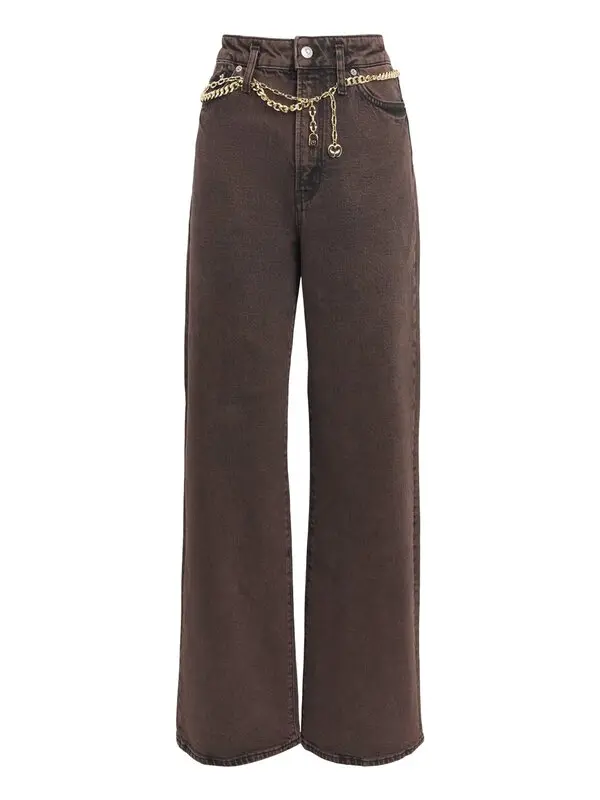 Maje Bootcut Jeans With Chain Belt - Brown