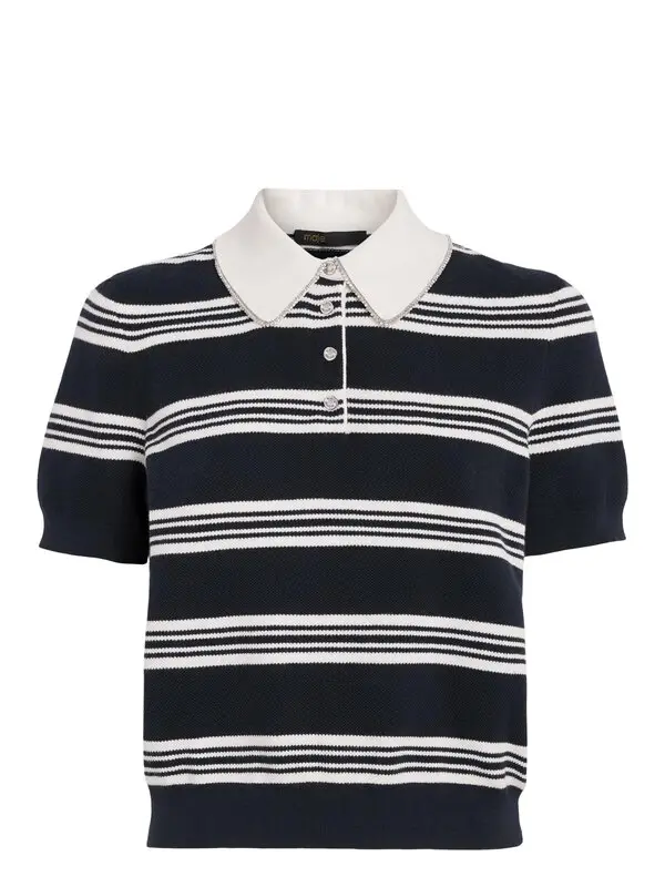 Maje Embellished Stripe Polo Shirt - Beige