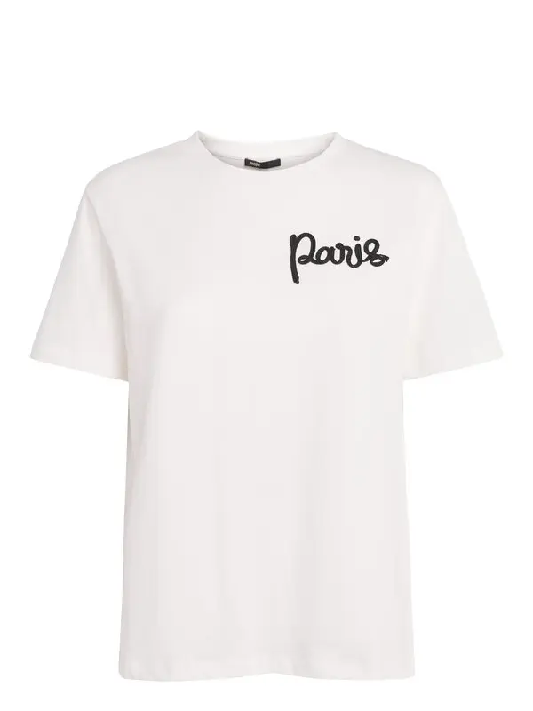 Maje Cotton Paris Embroidered T-shirt - White