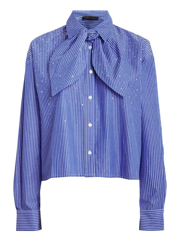 Maje Cotton Tie-neck Shirt - Blue