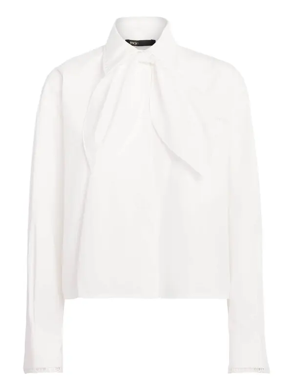 Maje Cropped Cotton Poplin Shirt With Crochet Collar - White