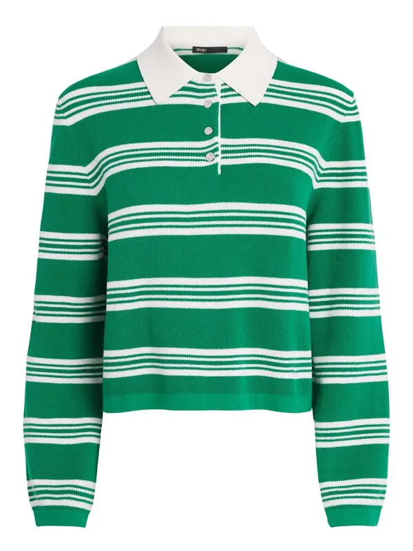 Maje Striped Polo Sweater - Green