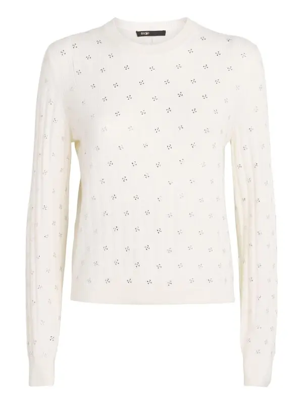 Maje Wool-blend Rhinestone Sweater - White