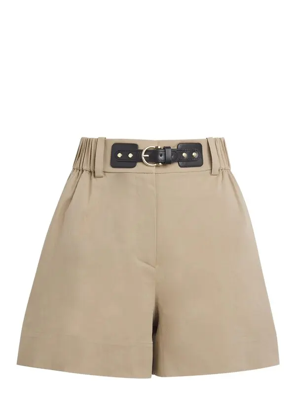Maje Cotton-blend Belted Shorts - Brown