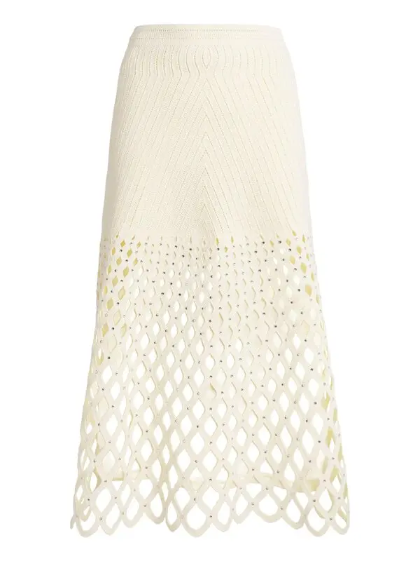 Maje Embellished Crochet Midi Skirt - Yellow