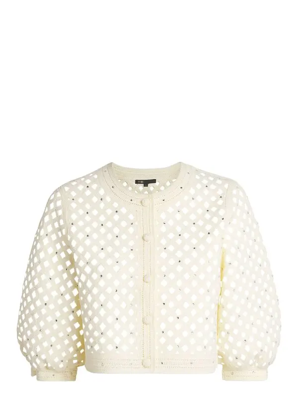 Maje Embellished Crochet Cardigan - Yellow