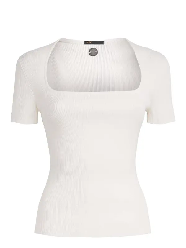 Maje Cotton-blend Rib-knit Top - White