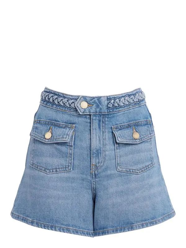 Maje Braided Flared Denim Shorts - Blue