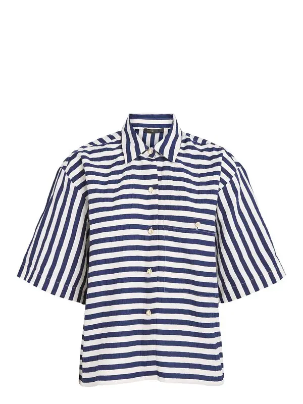 Maje Striped Waffled Canvas Shirt - White