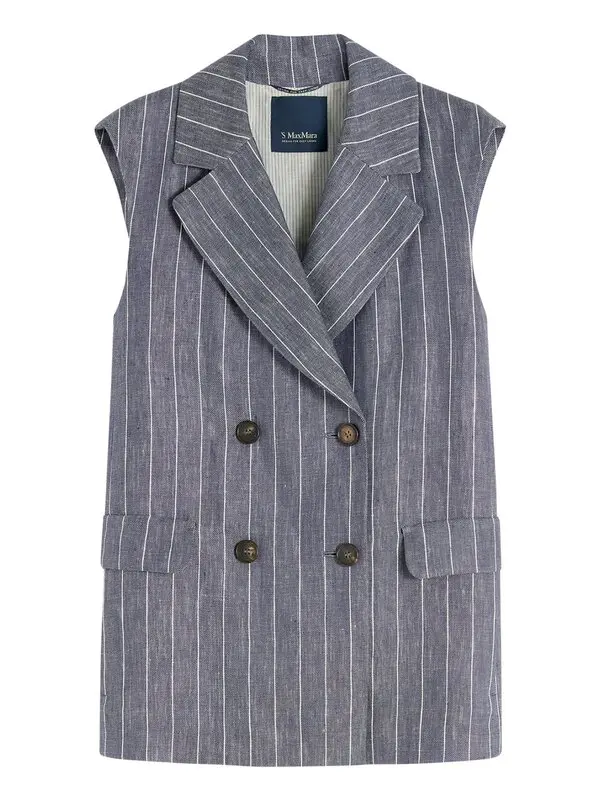 Max Mara Linen Pinstripe Gilet - Blue