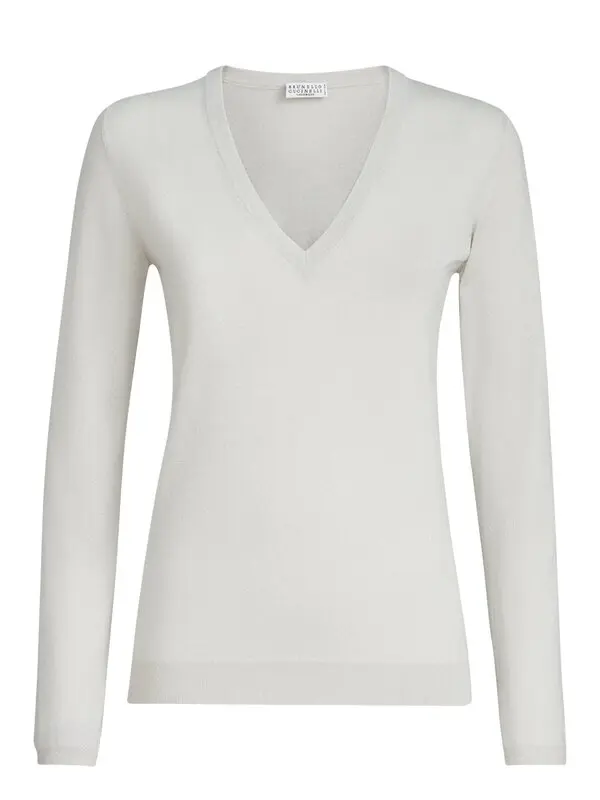 Brunello Cucinelli Cashmere-silk-blend V-neck Sweater - White