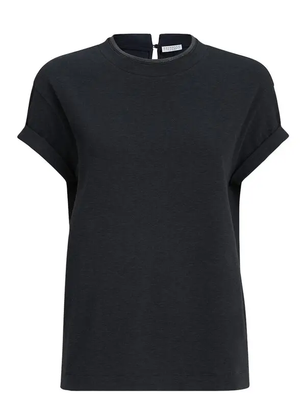 Brunello Cucinelli Embellished Stretch-cotton T-shirt - Black