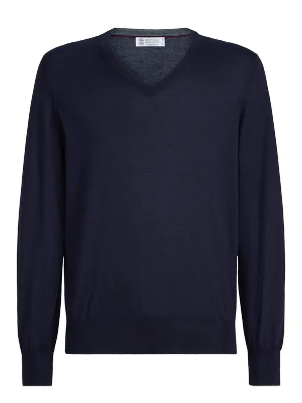 Brunello Cucinelli Cashmere-silk V-neck Sweater - Blue