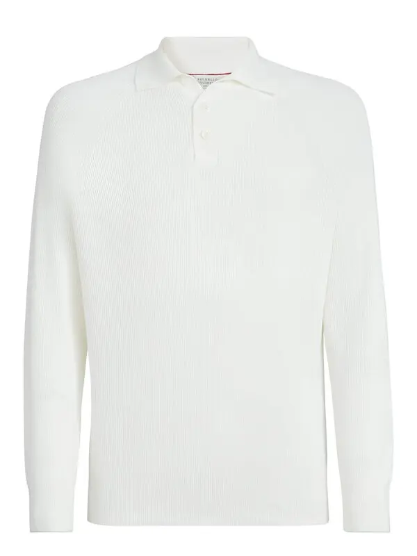 Brunello Cucinelli Cotton Ribbed Polo Sweater - White