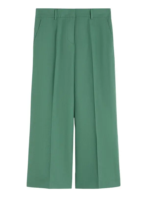Max Mara Cotton-linen Wide-leg Cropped Trousers - Green
