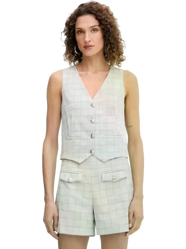 MORGAN Checked V-neck Vest - Grey