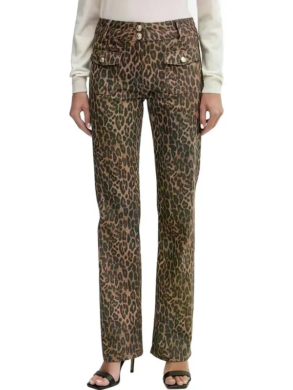 MORGAN High-waisted Leopard-print Bootcut Jeans - Brown