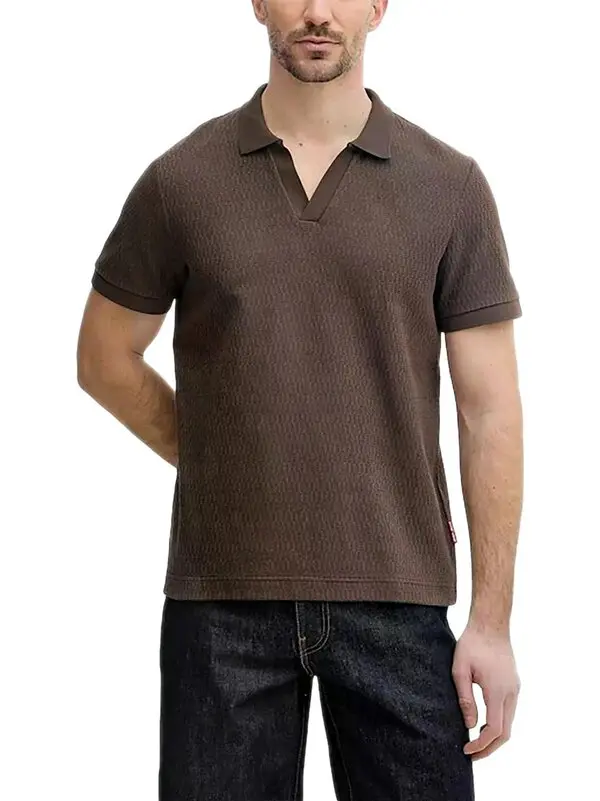 JOOP! Textured V-neck Polo Shirt - Brown