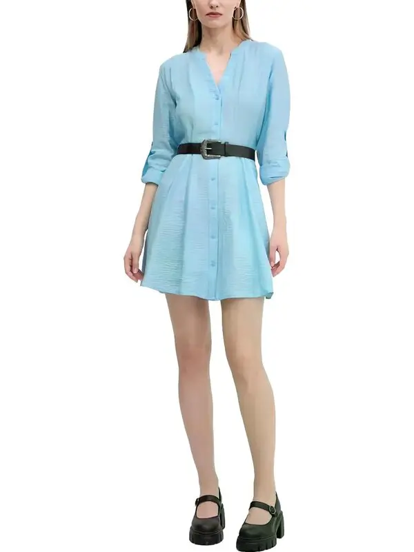 Desigual Buttoned Belted Mini Dress - Blue