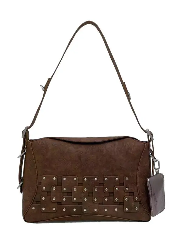 Desigual Embossed Studded Satchel - Brown